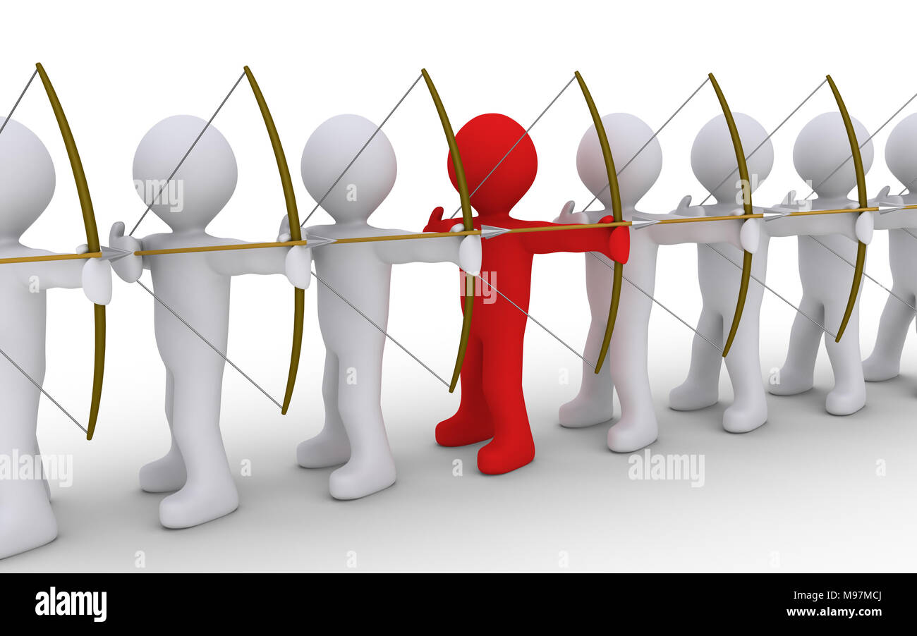 Many archers in line but one is of different color Stock Photo - Alamy