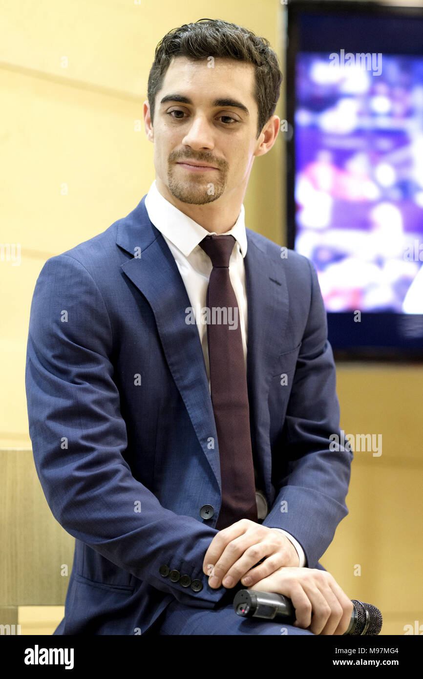 Figure skater Javier Fernandez during a visit to children admitted to ...