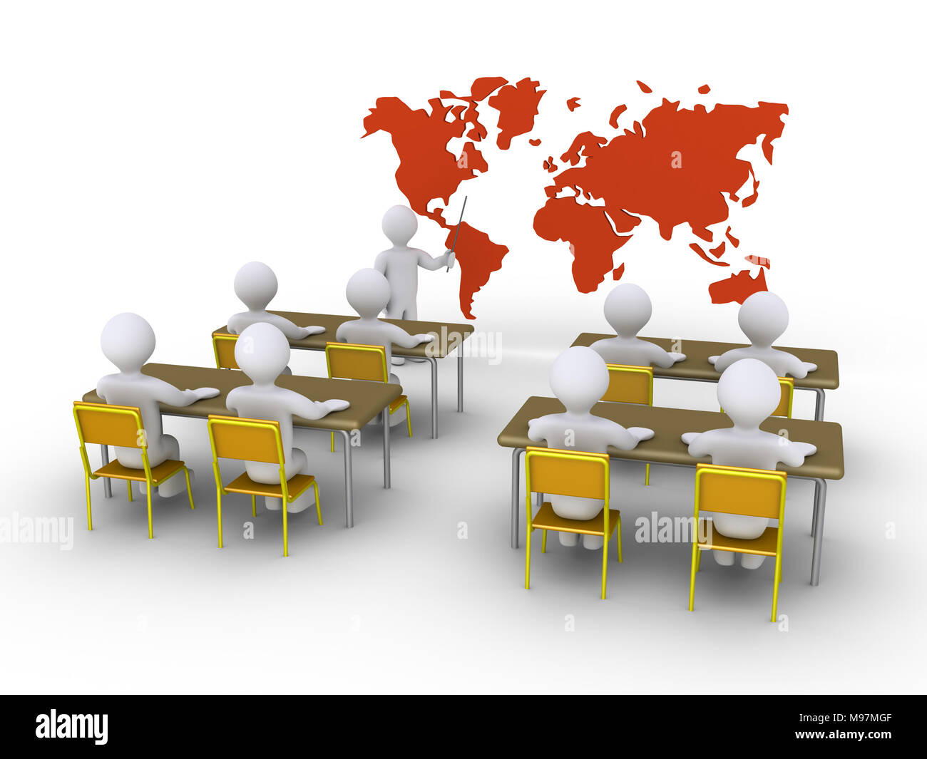 3d teacher is showing the students the world map Stock Photo - Alamy