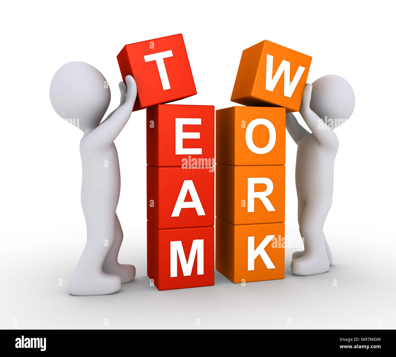 Two 3d people are forming the word TEAMWORK using cubes Stock Photo - Alamy
