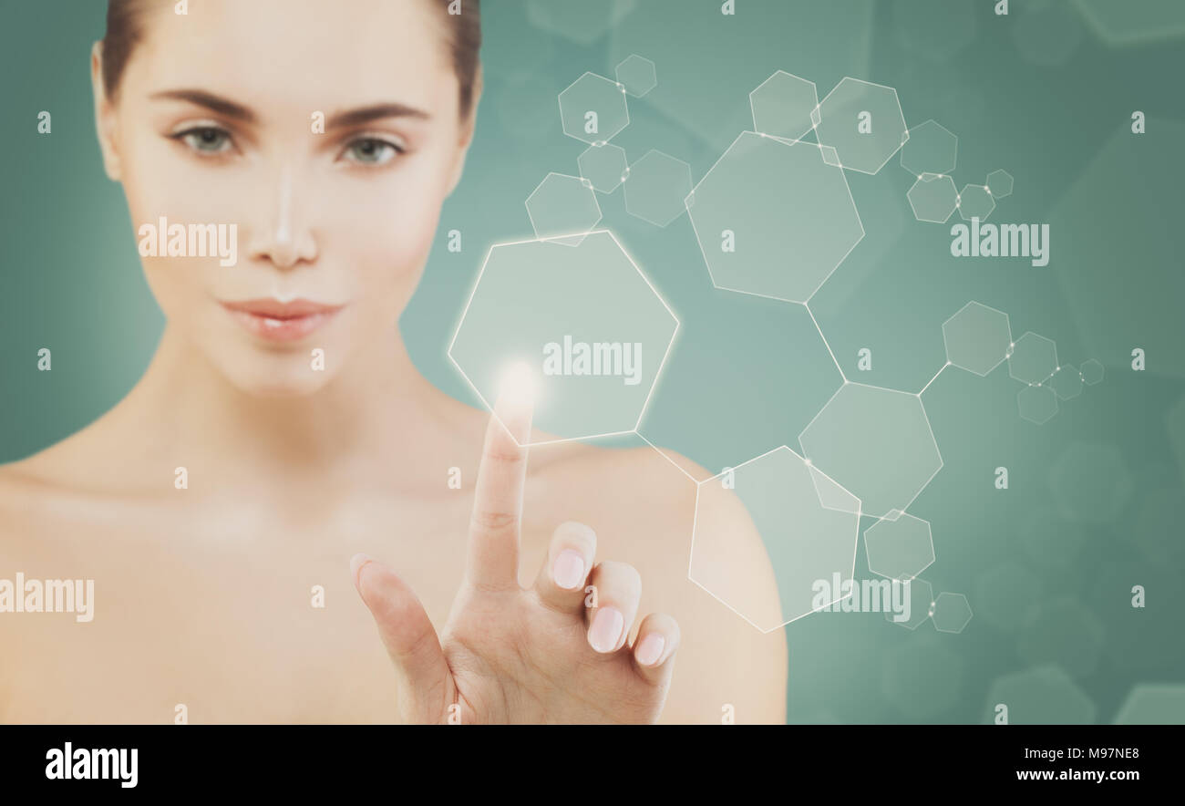Healthy Model Woman and Virtual Web Display. Medicine, Science and ...