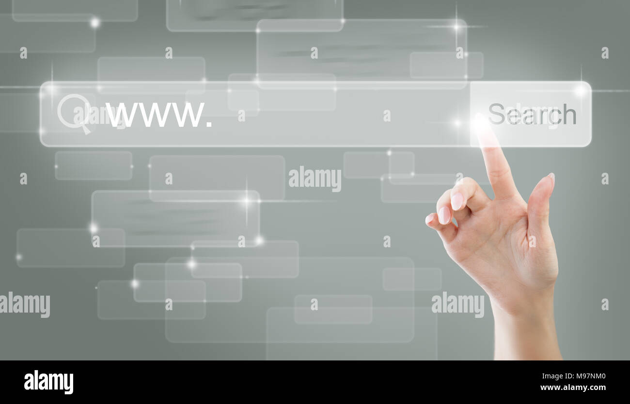 Www and Internet Surfing Concept with Pointing Female Hand and Empty ...