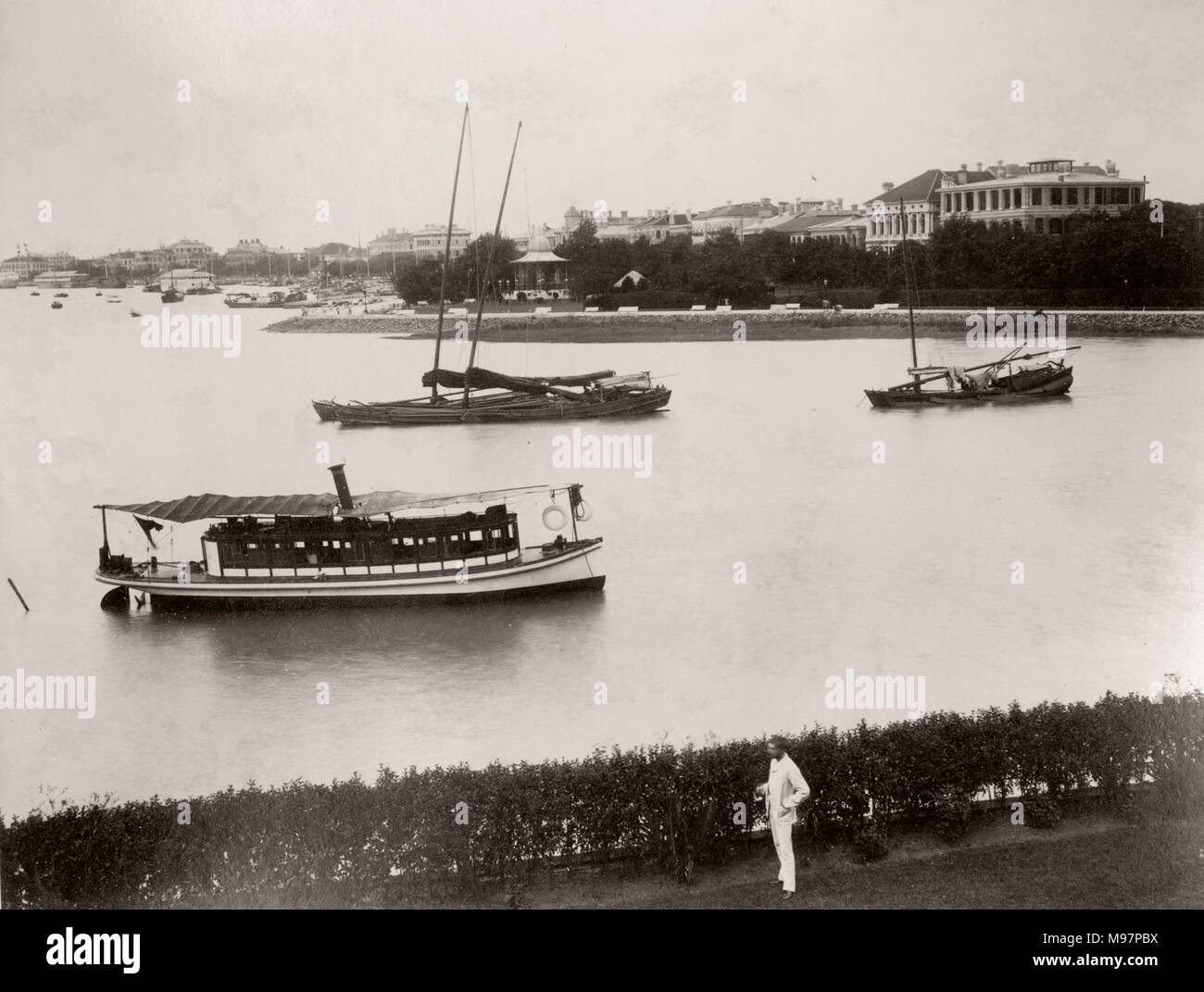 Vintage 19th century photograph China c.1880s - boats at Shanghai ...