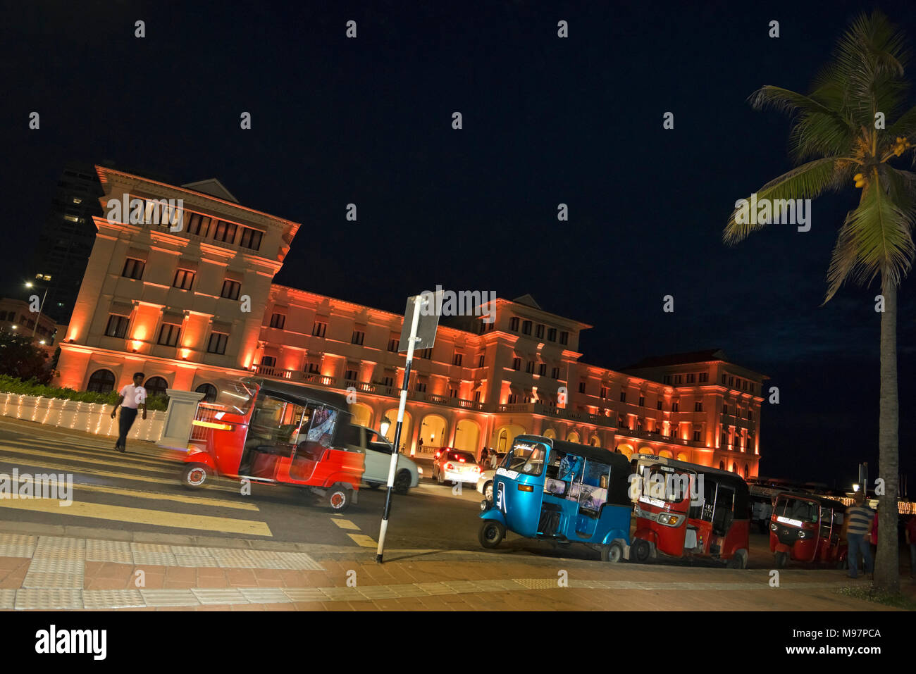 Horizontal view of the Galle Face Hotel at night in Colombo, Sri Lanka ...