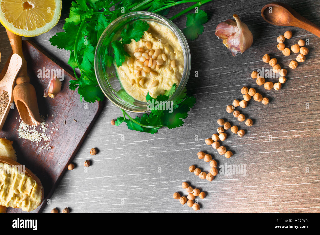 Traditional Hummus or houmous, appetizer made of mashed chickpeas with ...