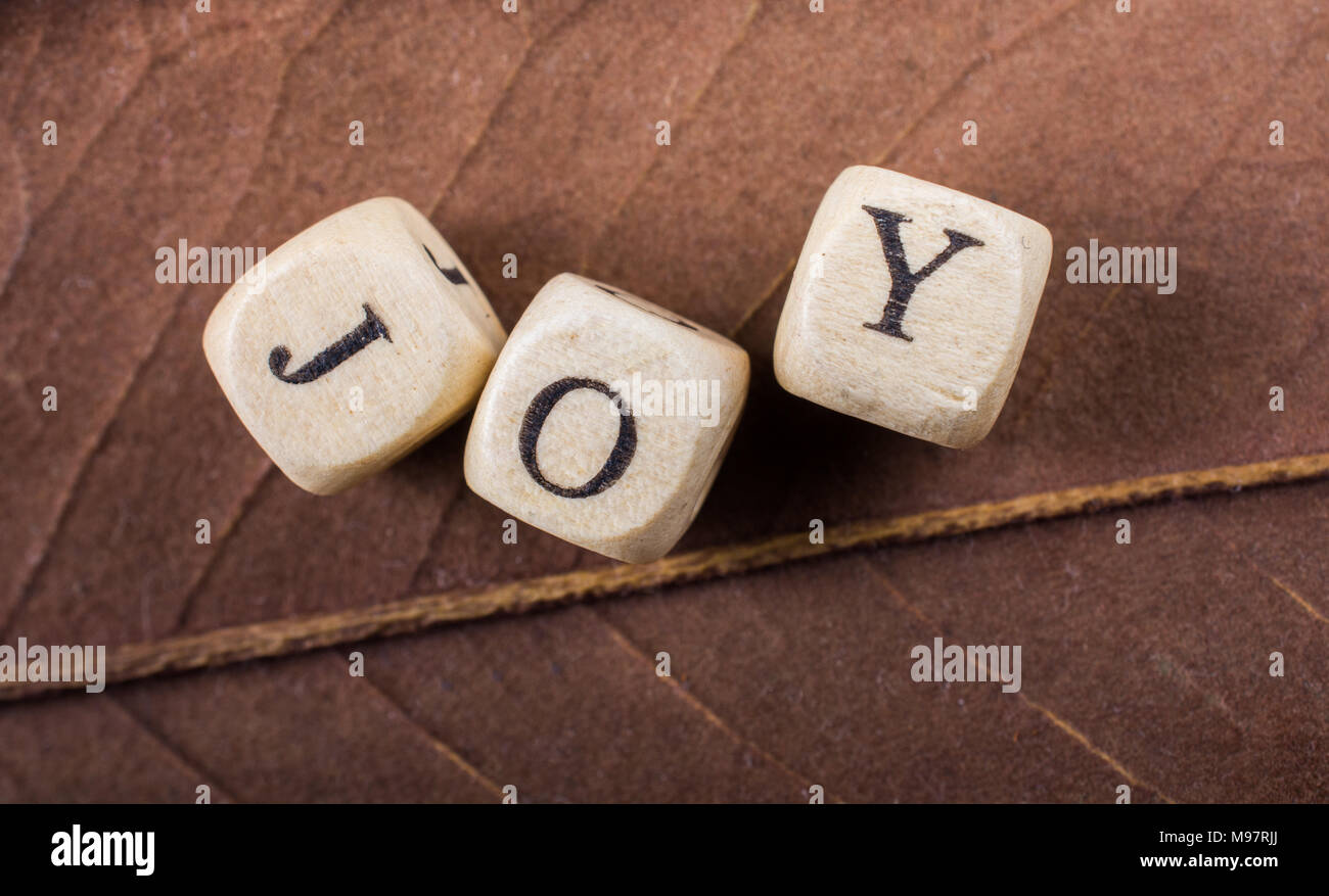 Text Message wording of the word JOY on a leaf Stock Photo - Alamy