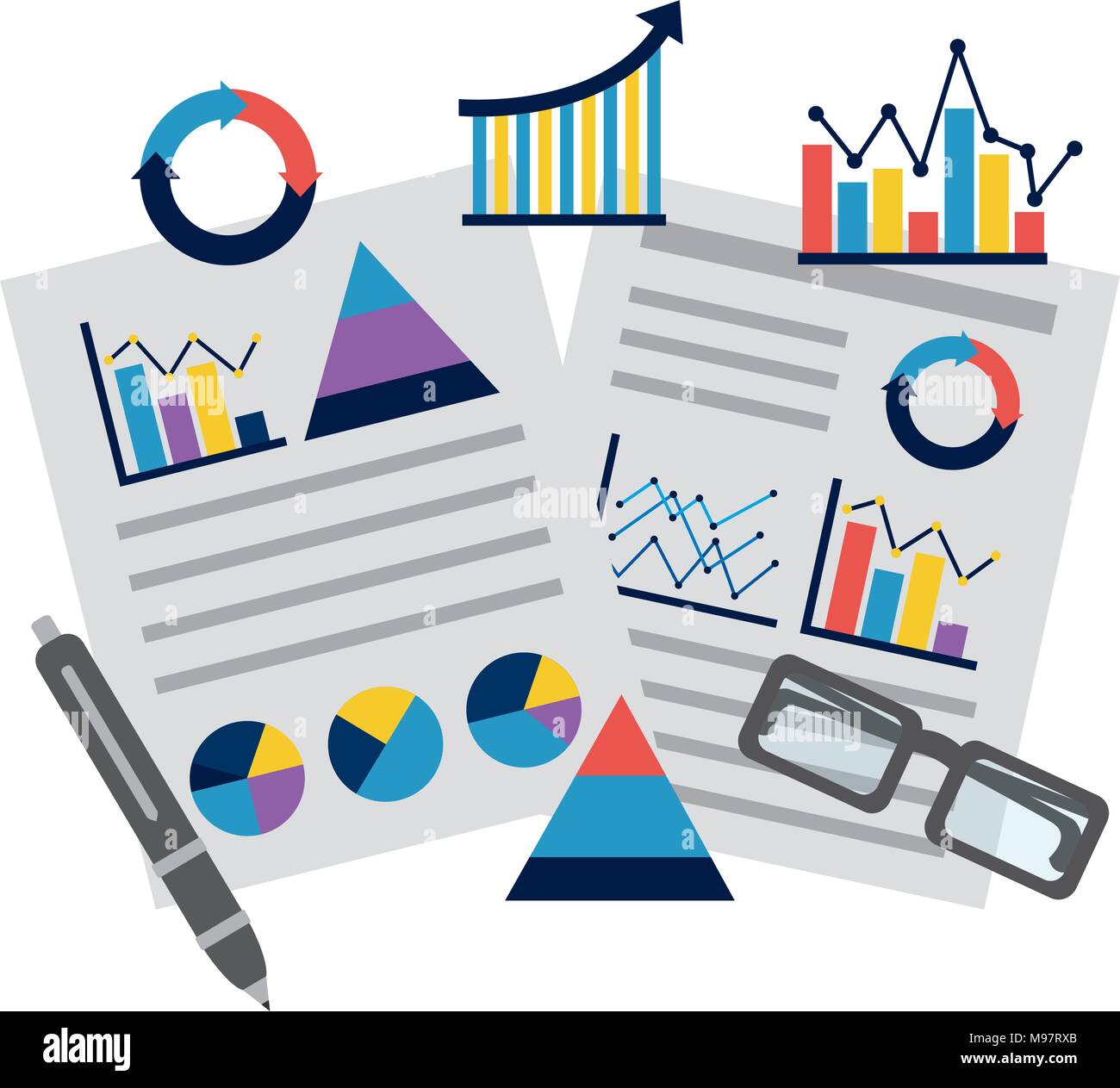 business documents report presentation statistics graphs pen and ...