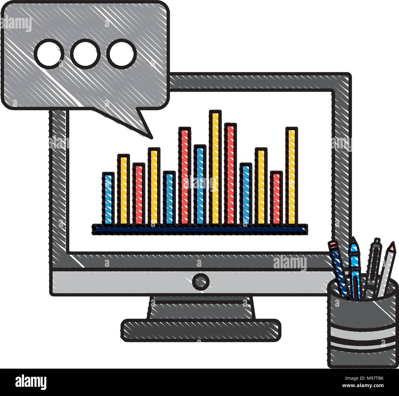 computer bar graph on screen supplies speech bubble Stock Vector Image ...