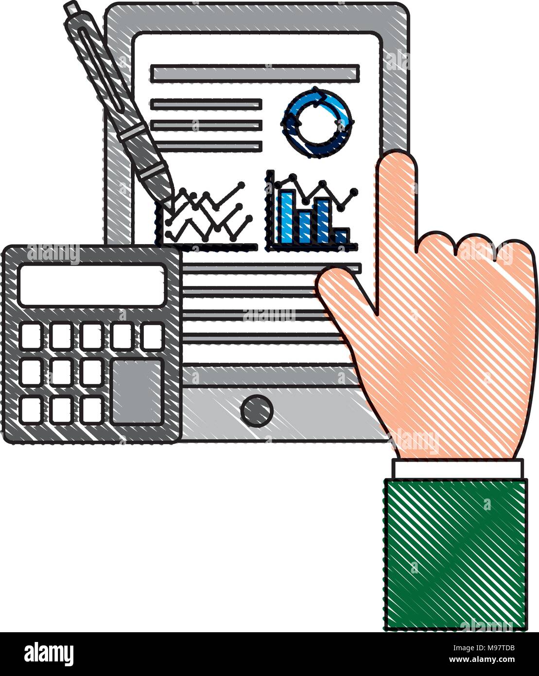 hand touch screen of mobile statistics graph calculator Stock Vector ...