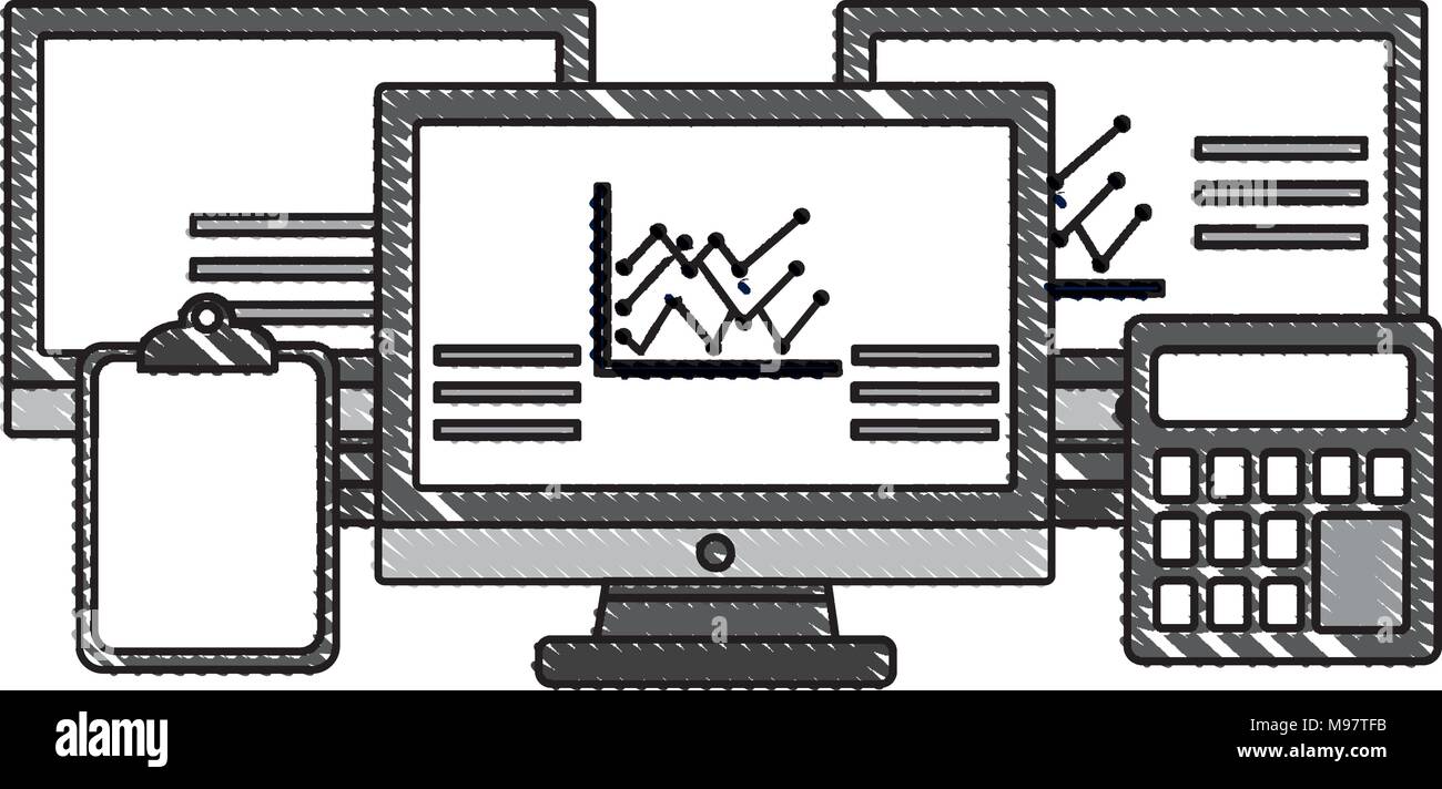 technology business clipboard calculator statistics graphs Stock Vector ...