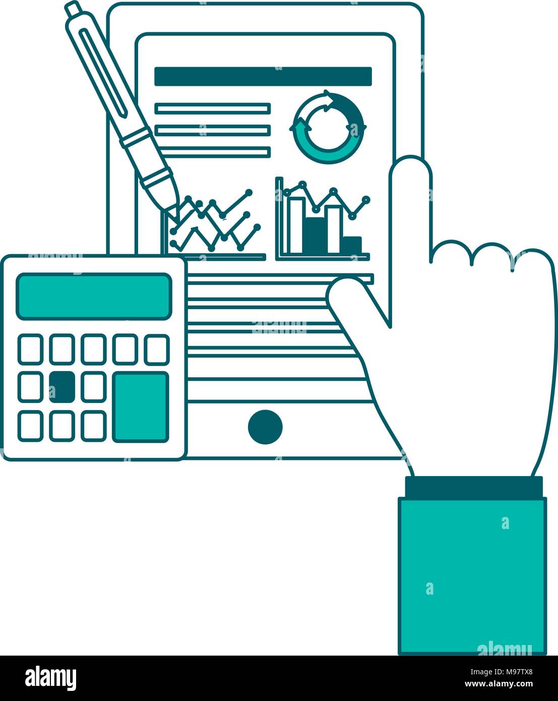 hand touch screen of mobile statistics graph calculator Stock Vector ...