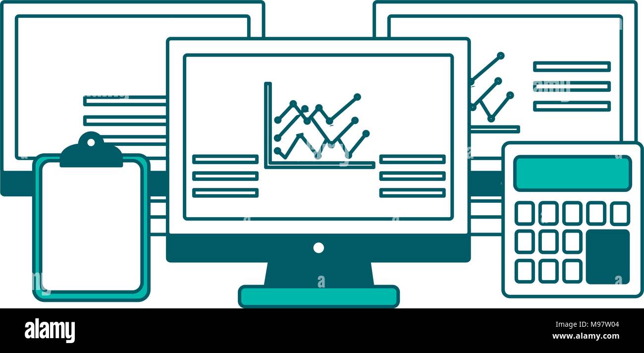 technology business clipboard calculator statistics graphs Stock Vector ...