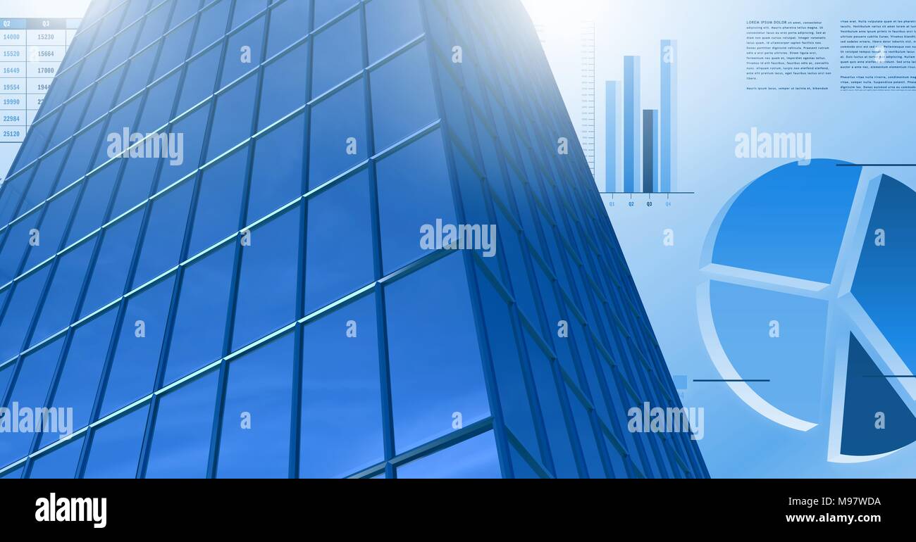 Tall building with economic finance charts background Stock Photo - Alamy