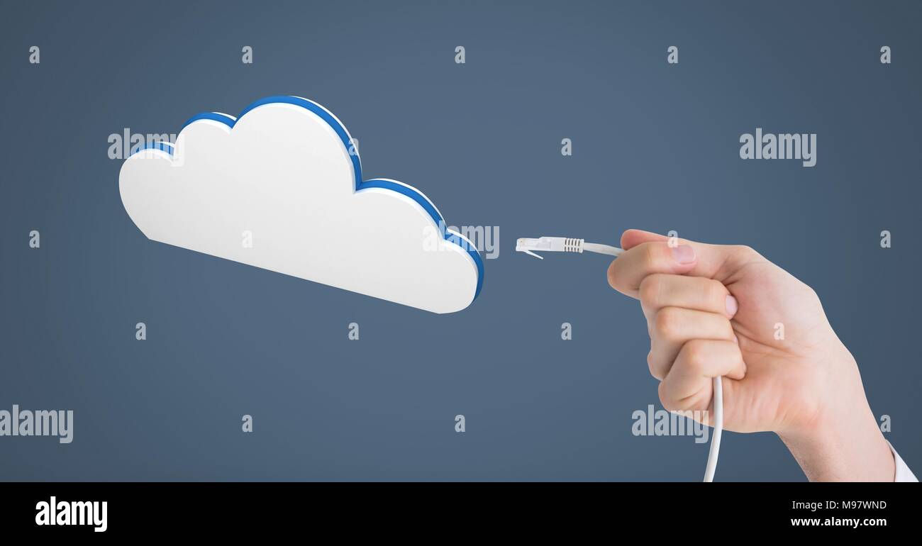 Hand holding wire connection with cloud Stock Photo - Alamy