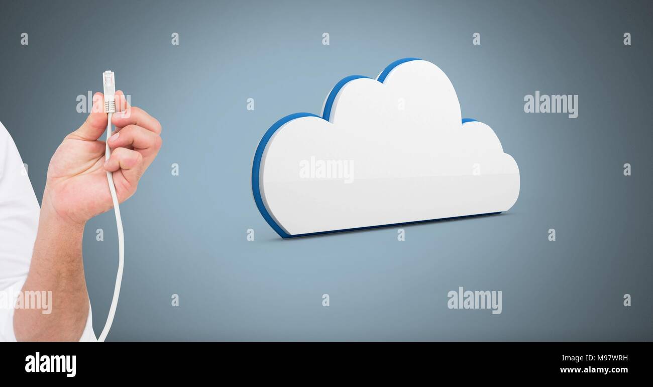 Hand holding wire connection with cloud Stock Photo - Alamy
