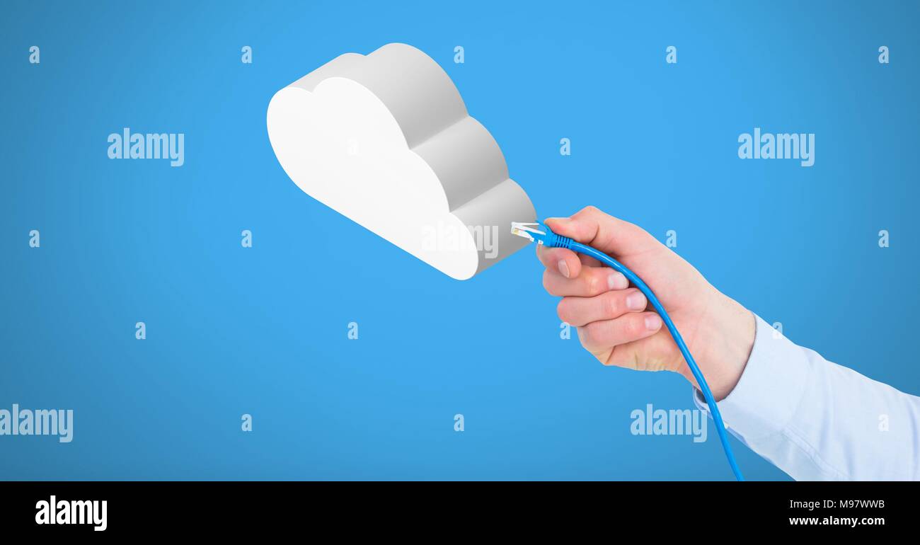 Hand holding wire connection with cloud Stock Photo - Alamy