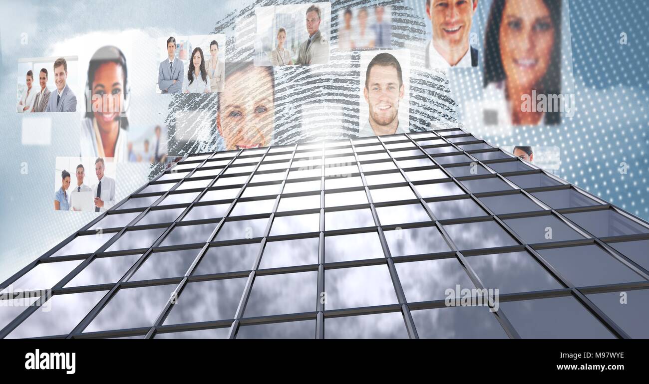 Tall building with people icons Stock Photo - Alamy