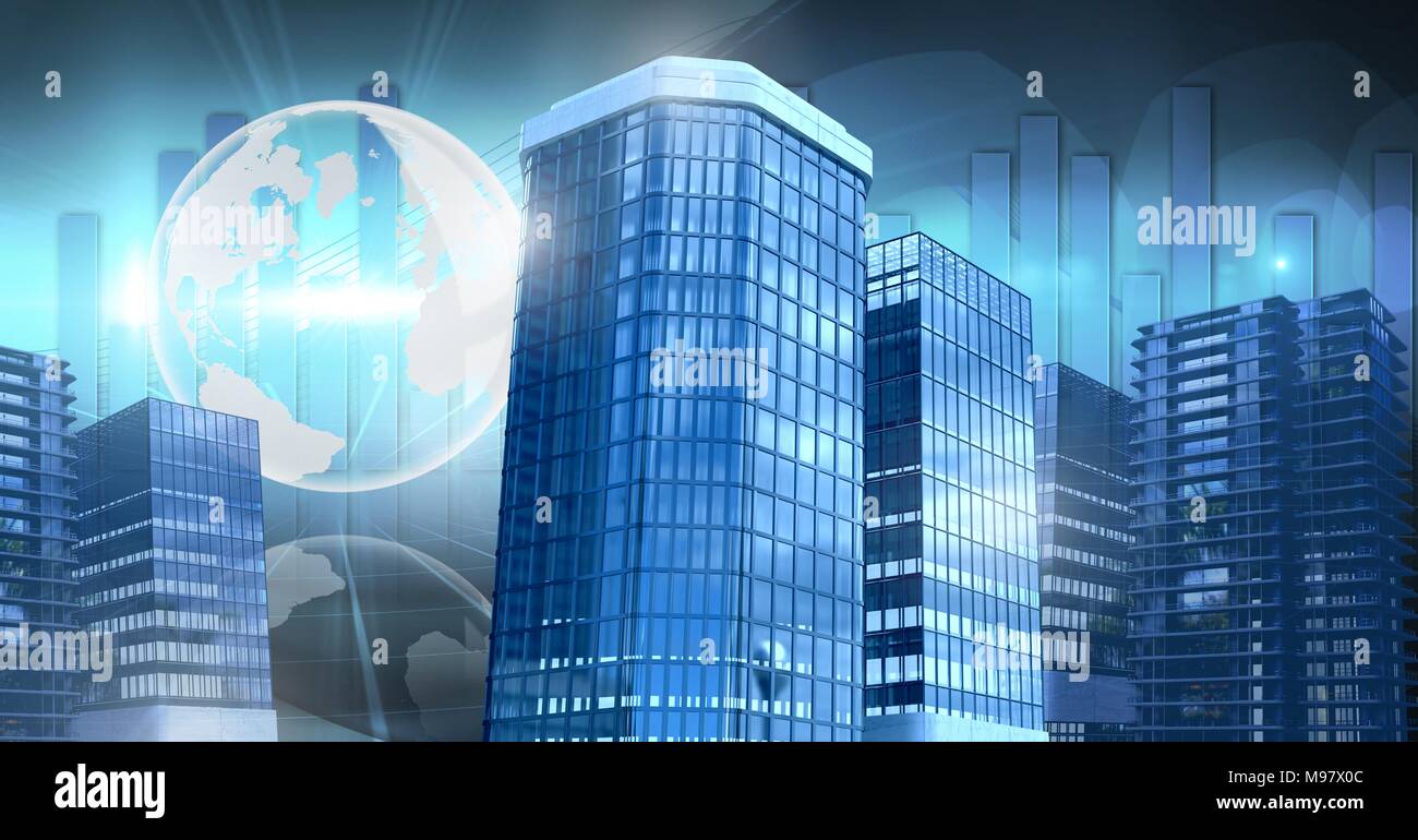 Tall buildings with world globe Stock Photo - Alamy