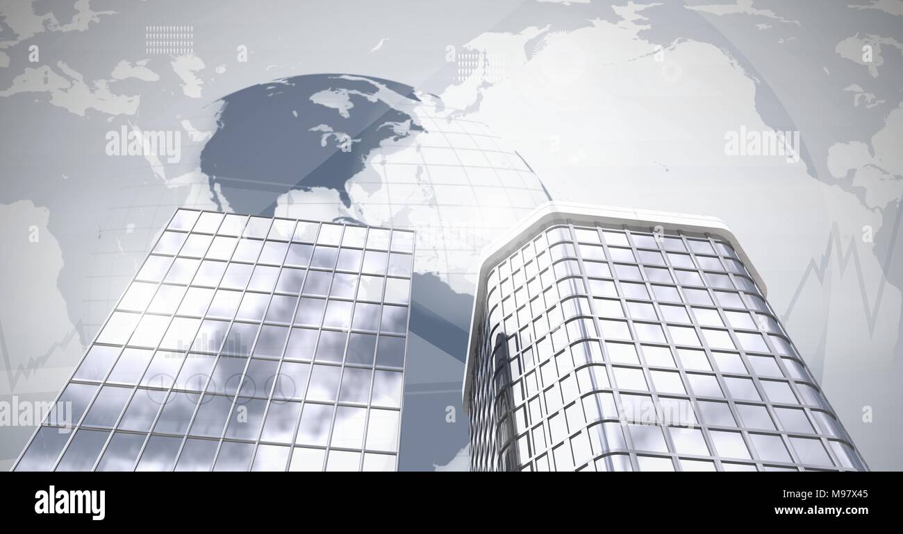 Tall buildings with world map Stock Photo - Alamy