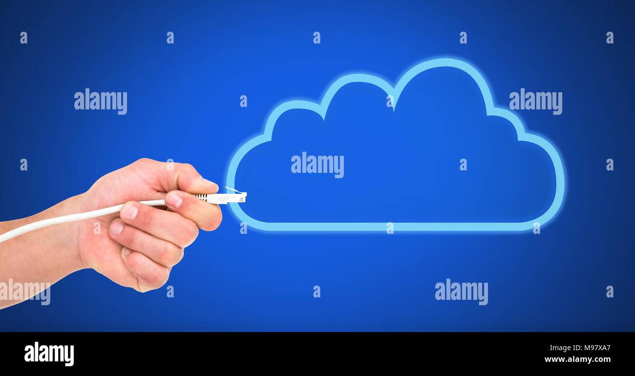 Hand holding wire connection with cloud Stock Photo - Alamy