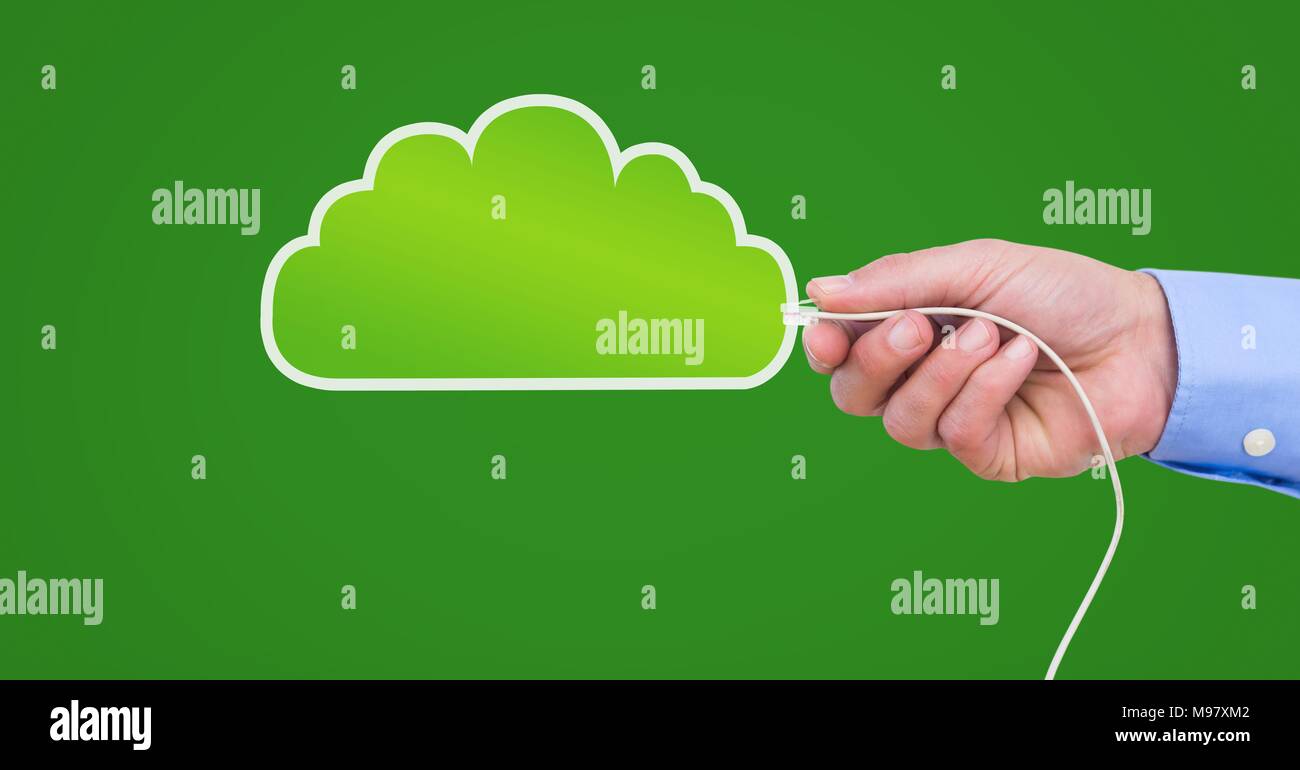 Hand holding wire connection with cloud Stock Photo - Alamy