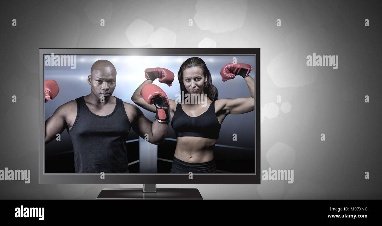 boxing fighters on television Stock Photo - Alamy