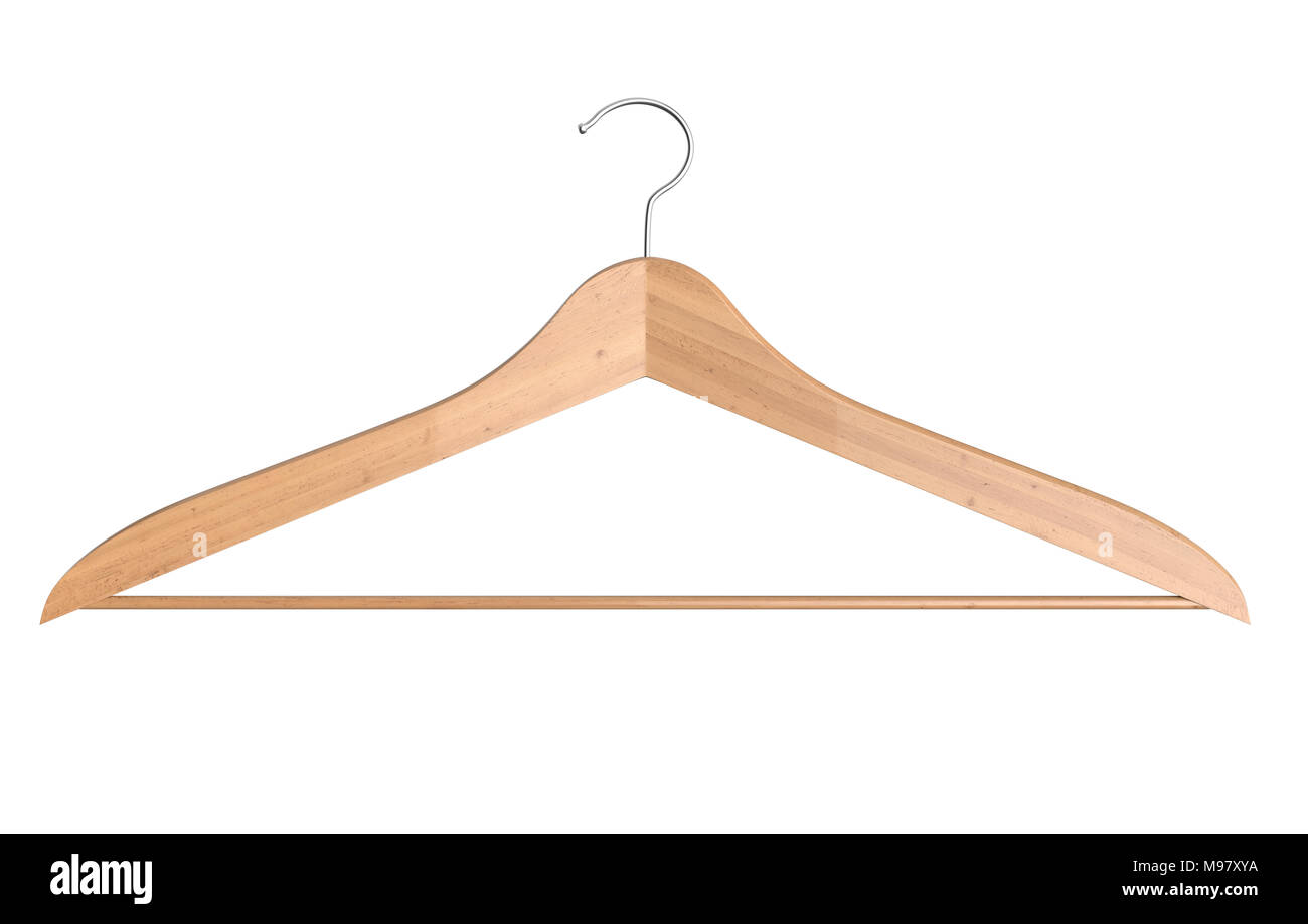 Front view of wooden clothes hanger isolated on white - 3D Rendering ...