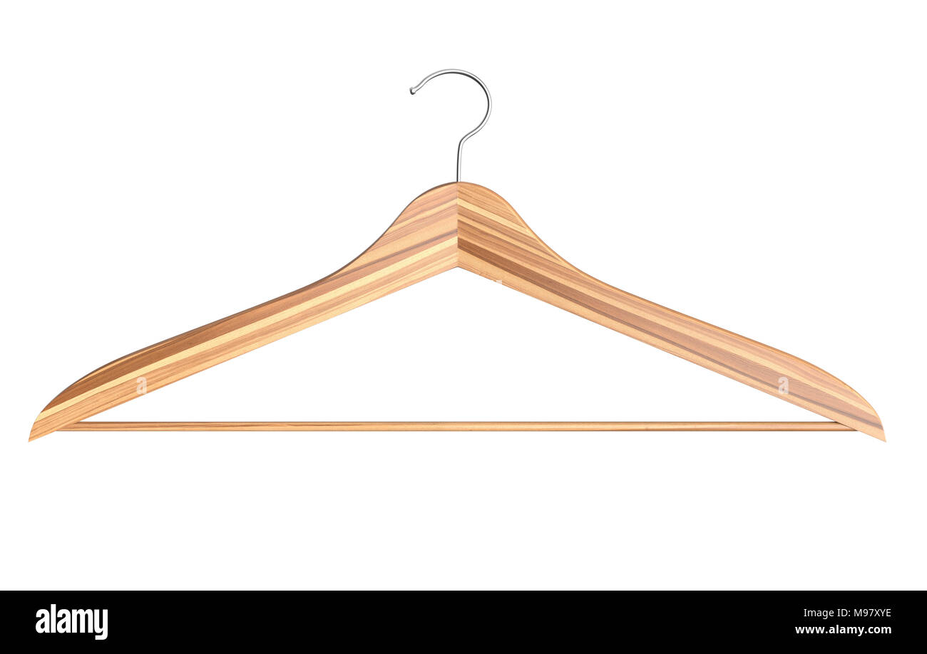 Front View Of Wooden Clothes Hanger Isolated On White 3d Rendering