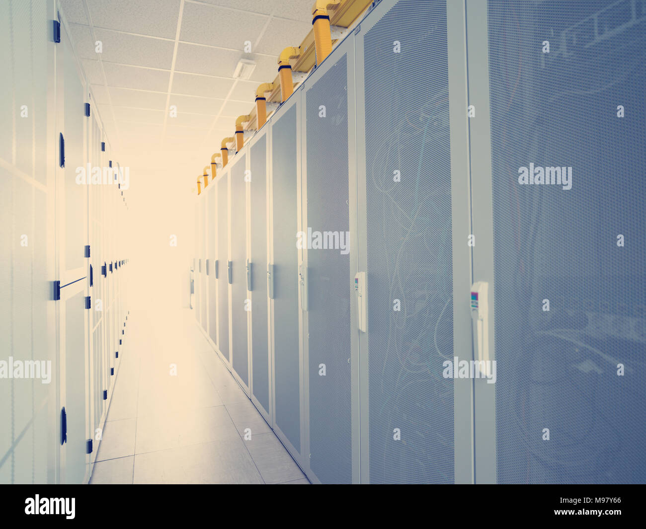 modern server room with white servers and hardwares in a internet data ...