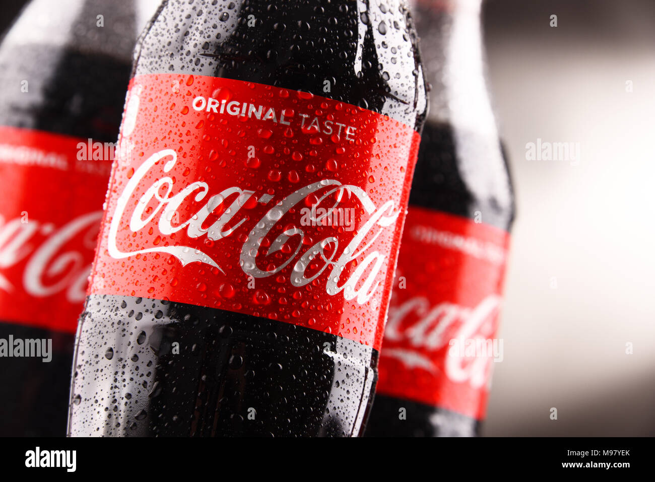 POZNAN, POLAND - MAR 1, 2018: Plastic bottles of Coca-Cola, a ...