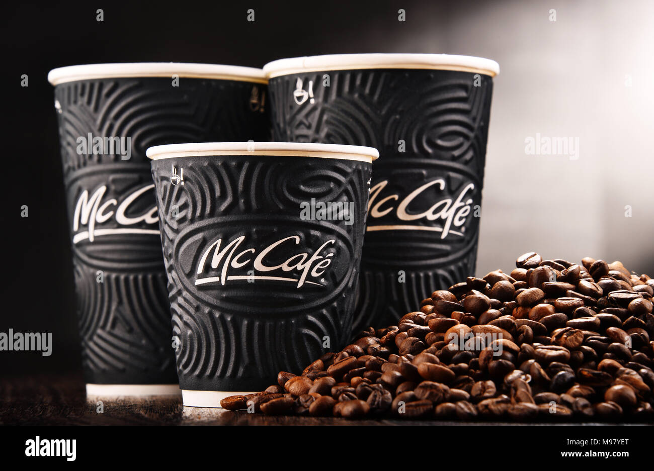 POZNAN, POLAND - MAR 7, 2018: McCafe cup of coffee, a brand of a coffee ...
