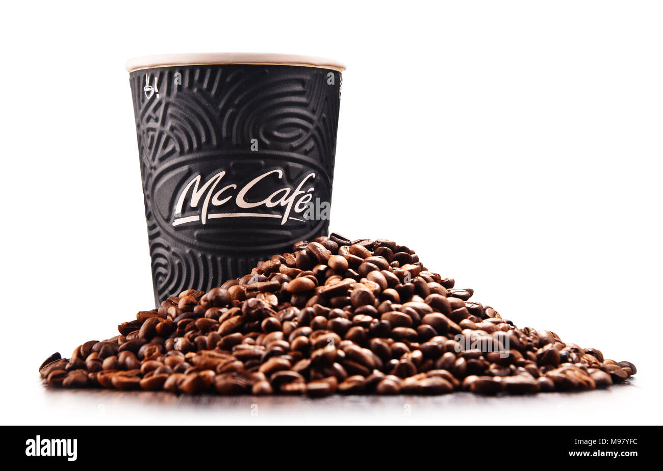 POZNAN, POLAND - MAR 7, 2018: McCafe cup of coffee, a brand of a coffee ...