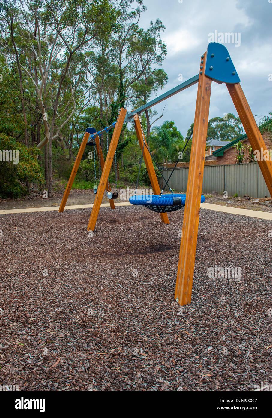 Suburban Menai. View of kids play area at Konrads Place Reserve. Set of ...