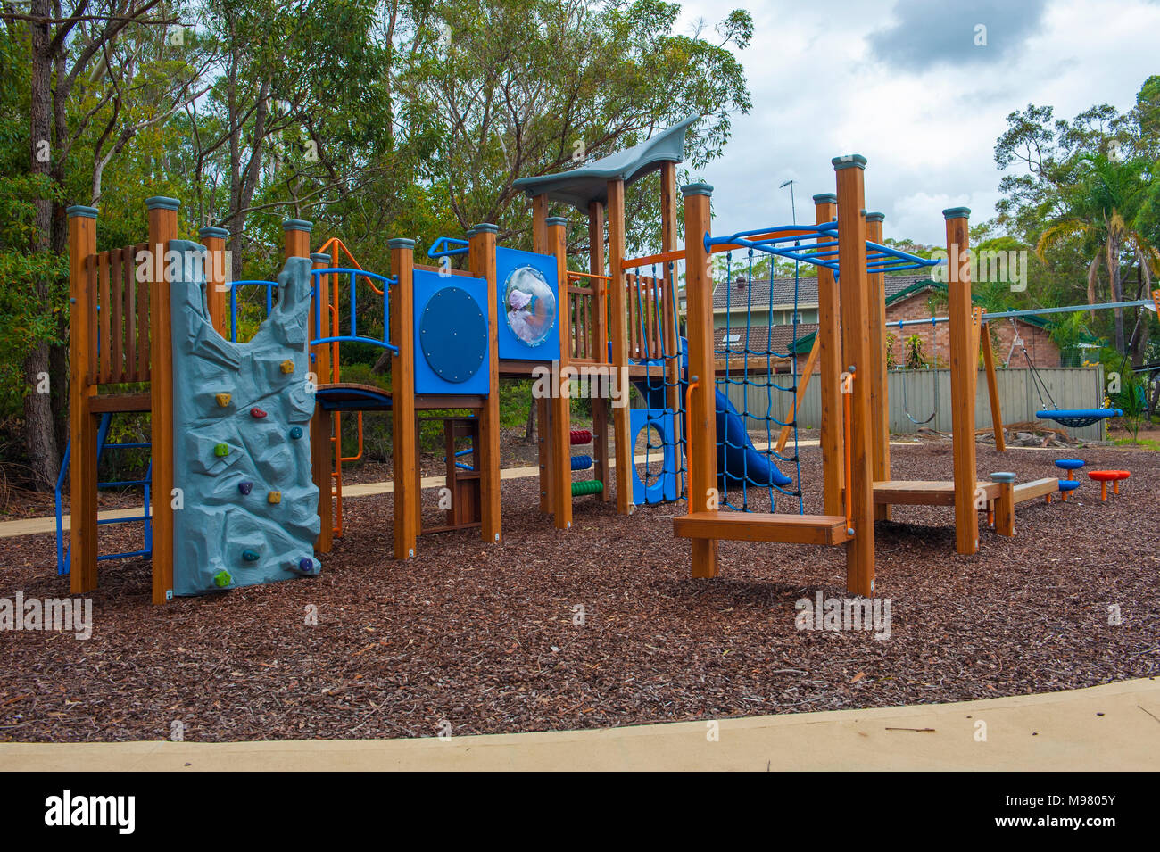 Suburban Menai. View of kids play area at Konrads Place Reserve with ...