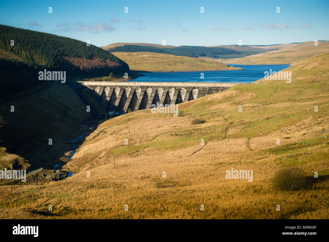 Nant y Moch dam and reservoir, part of the Statkraft owned Cwm Rheidol ...