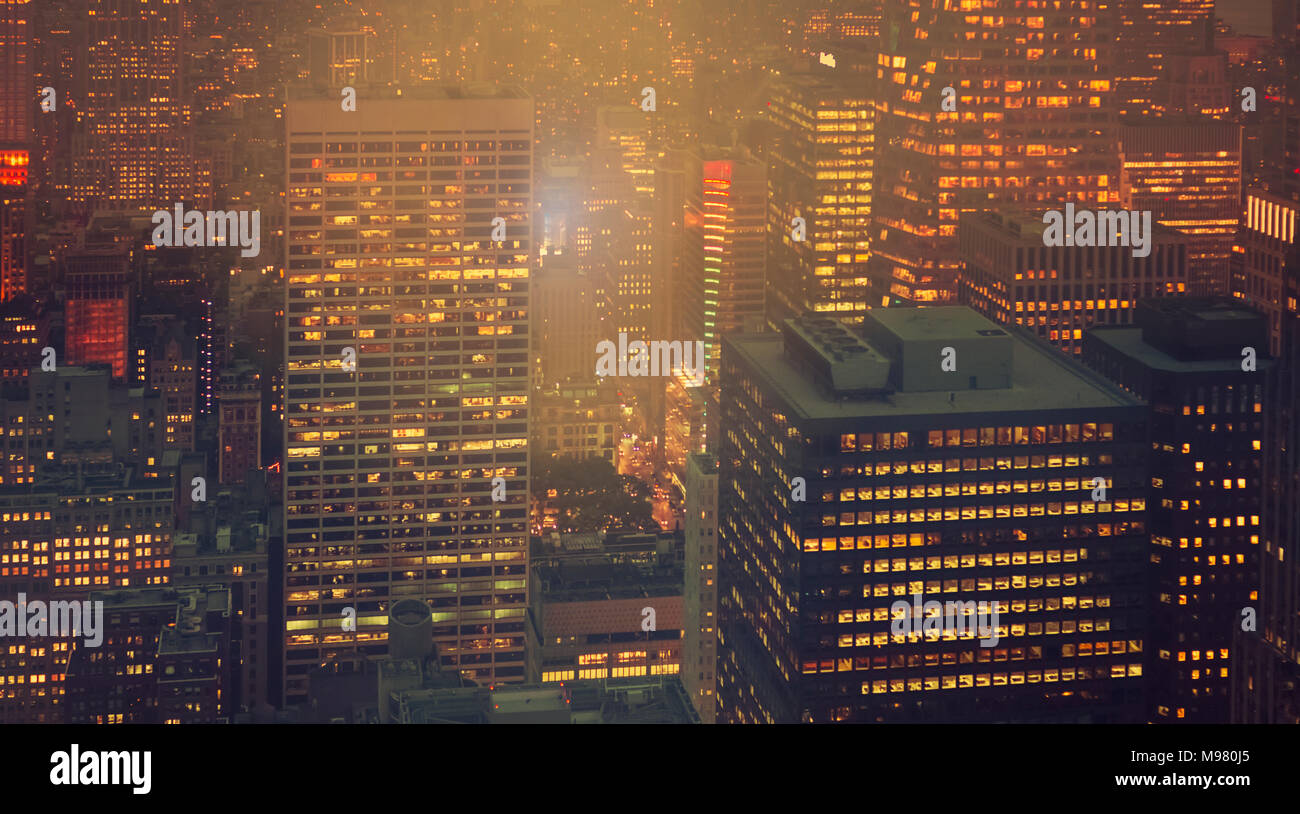 USA, New York, Manhattan, high-rise buildings at night Stock Photo - Alamy