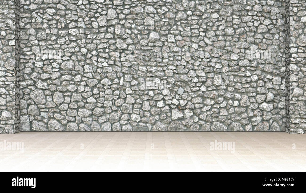 Empty room with stone wall and wooden floor, 3d rendering Stock Photo ...