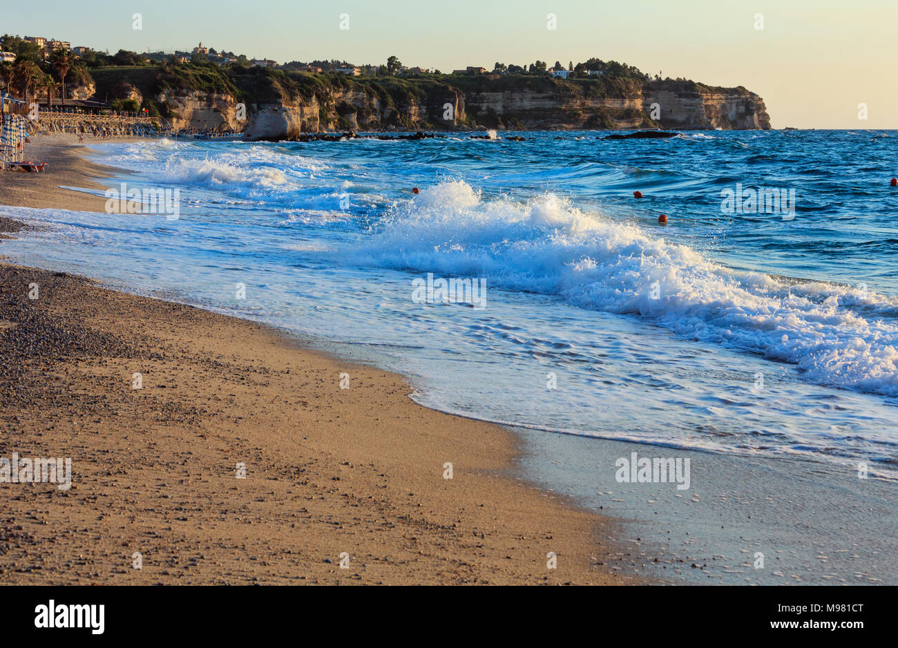 Tropea town beach evening view, Calabria, Italy, Tyrrhenian Sea. People ...