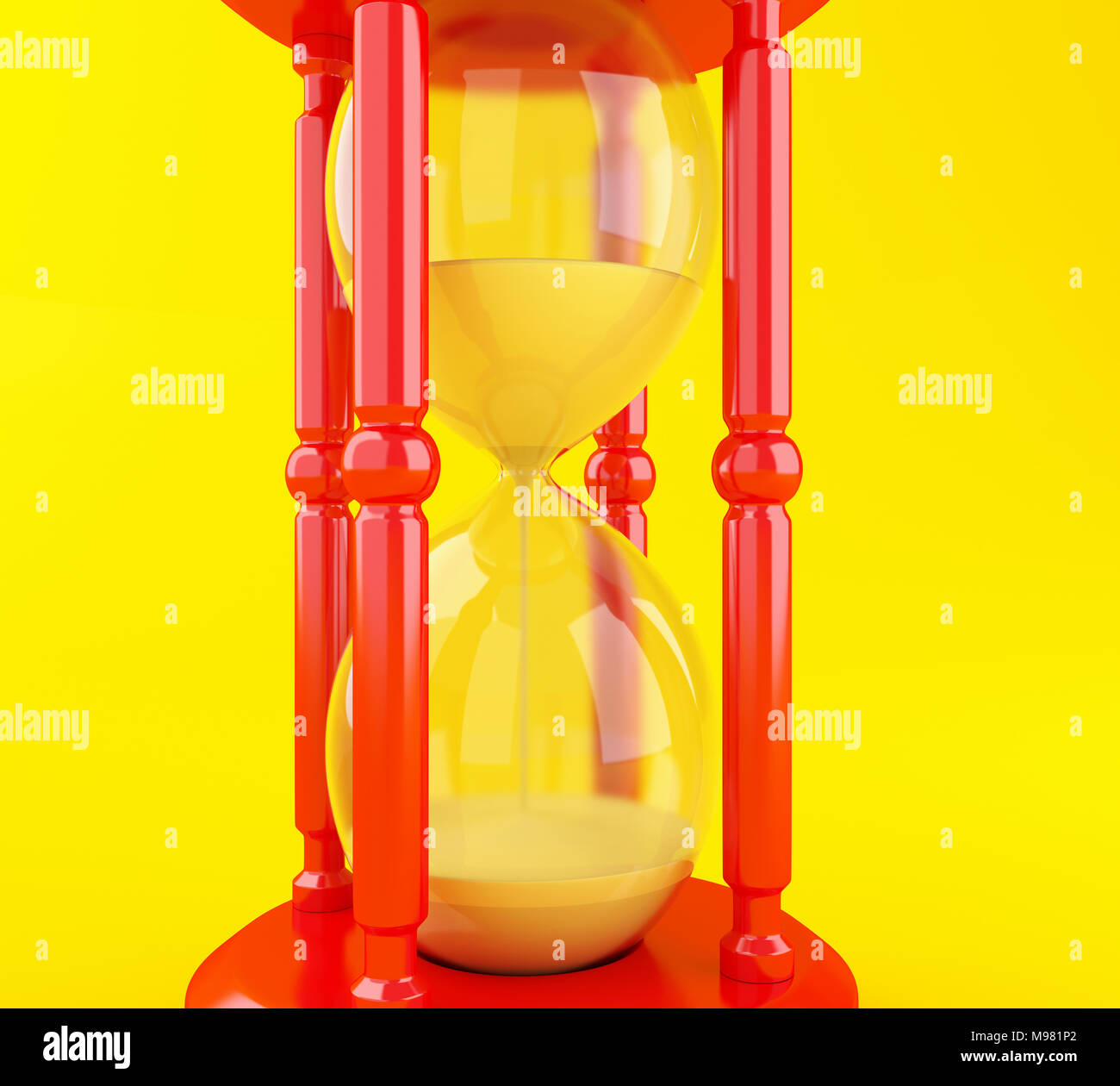 3d illustration. Hourglass, sand clock on yellow background. Time ...