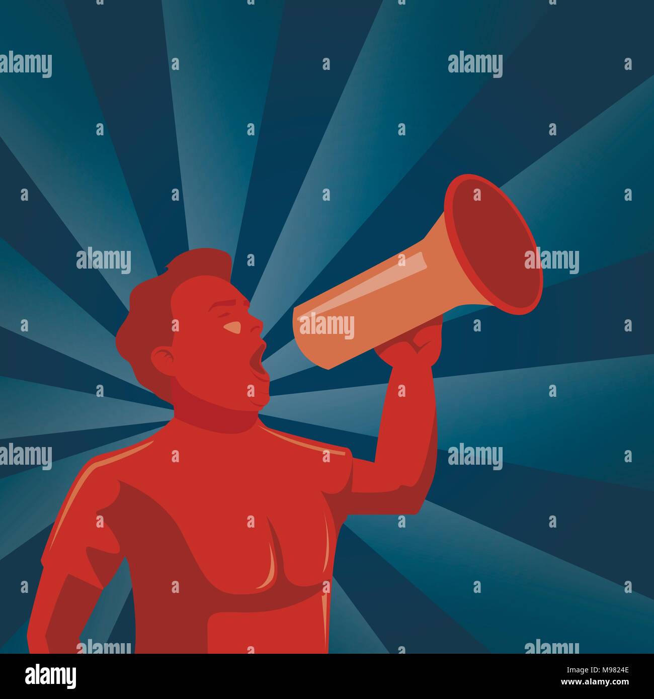 Man announcing through megaphone advertising, vector promo illustration ...