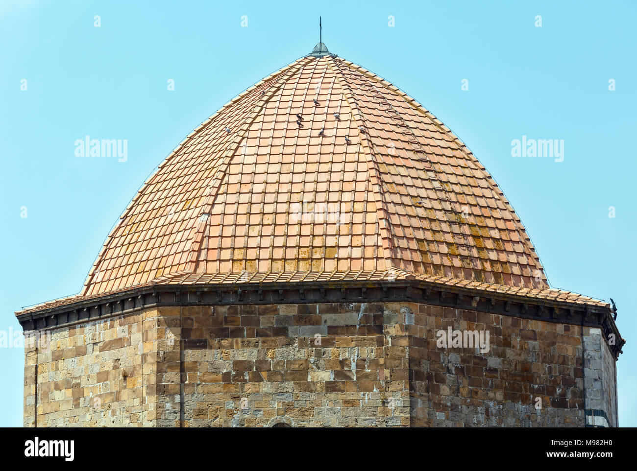 Summer ancient walled mountaintop town Volterra street scene, Pisa ...