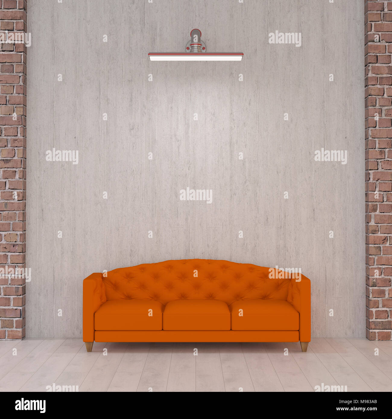 Orange couch under wall lamp, 3d rendering Stock Photo - Alamy
