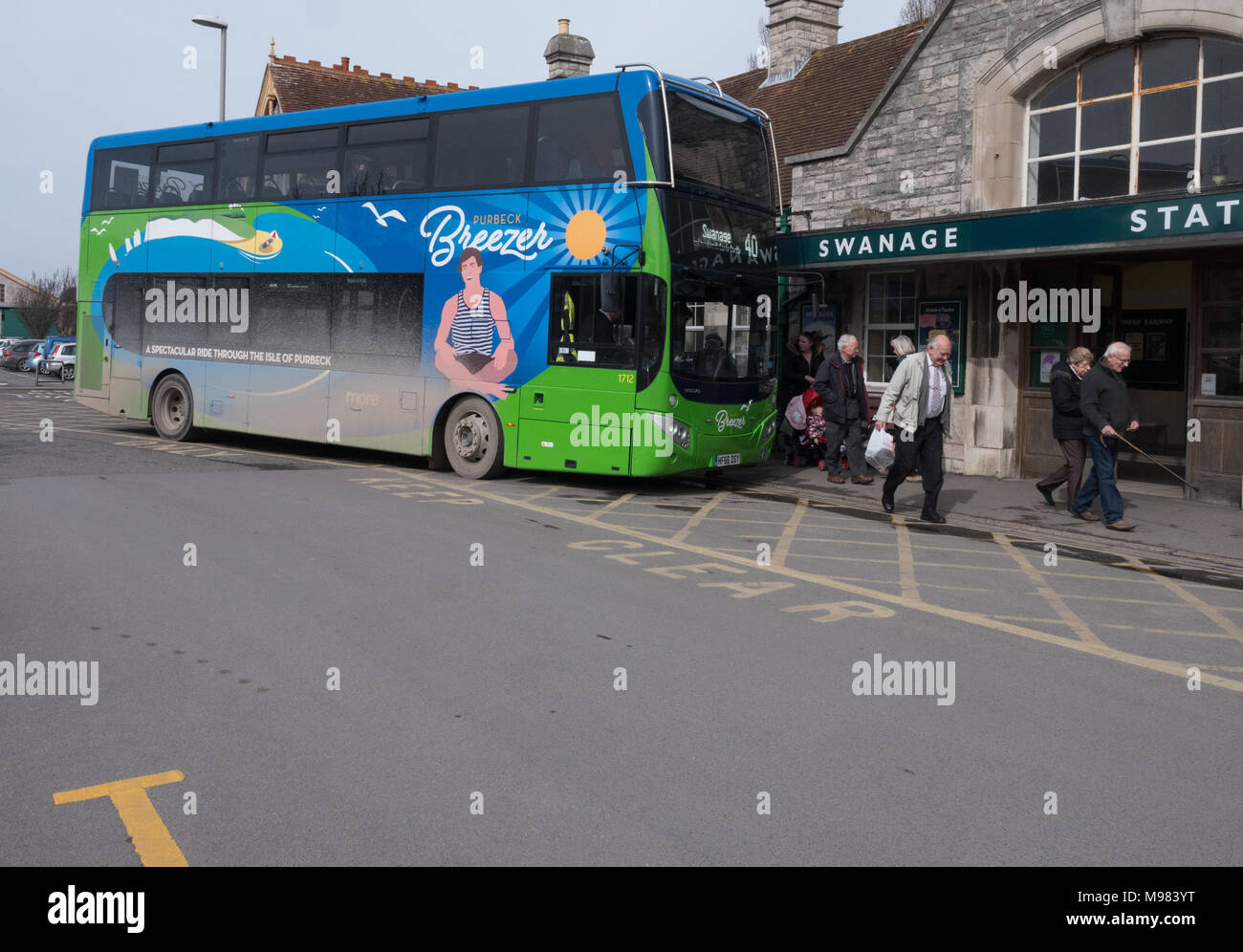 Purbeck Breezer Volvo Bus outside Swanage Railway Station Stock Photo ...