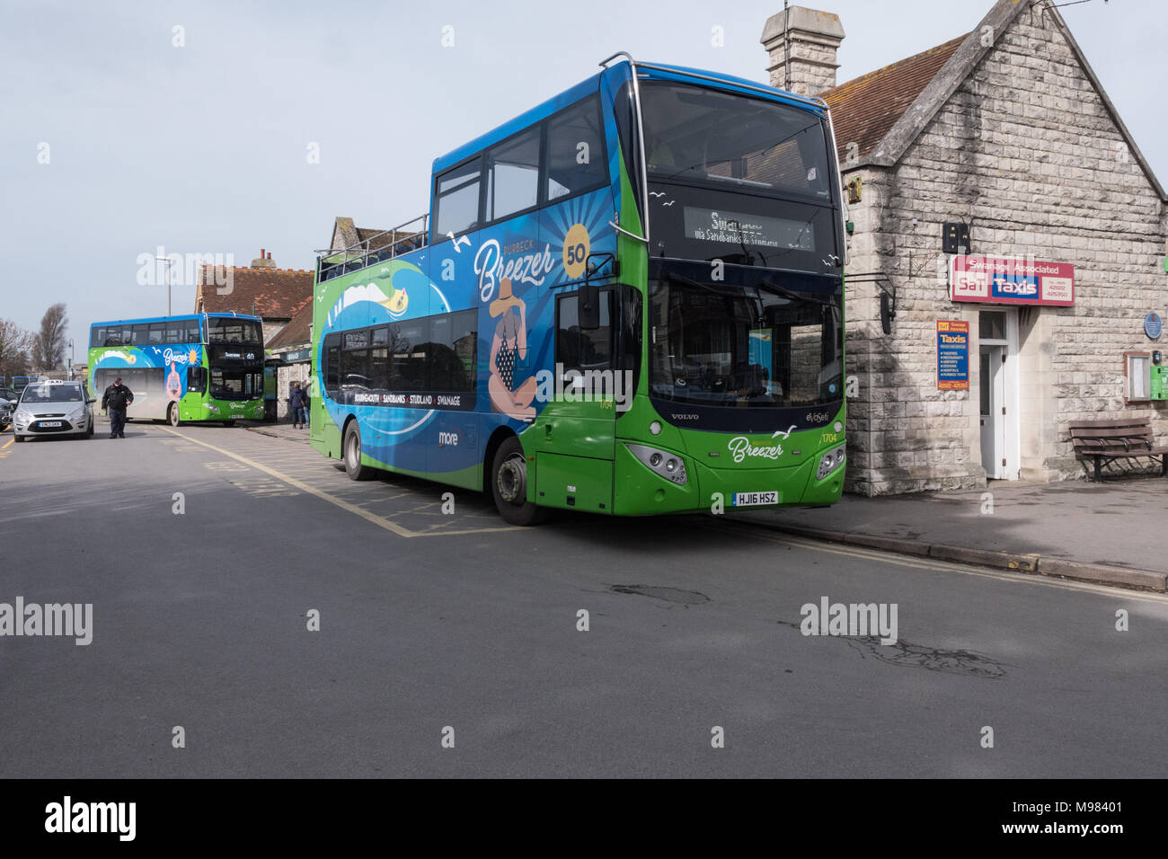 Purbeck Breezer Volvo Bus outside Swanage Railway Station Stock Photo ...