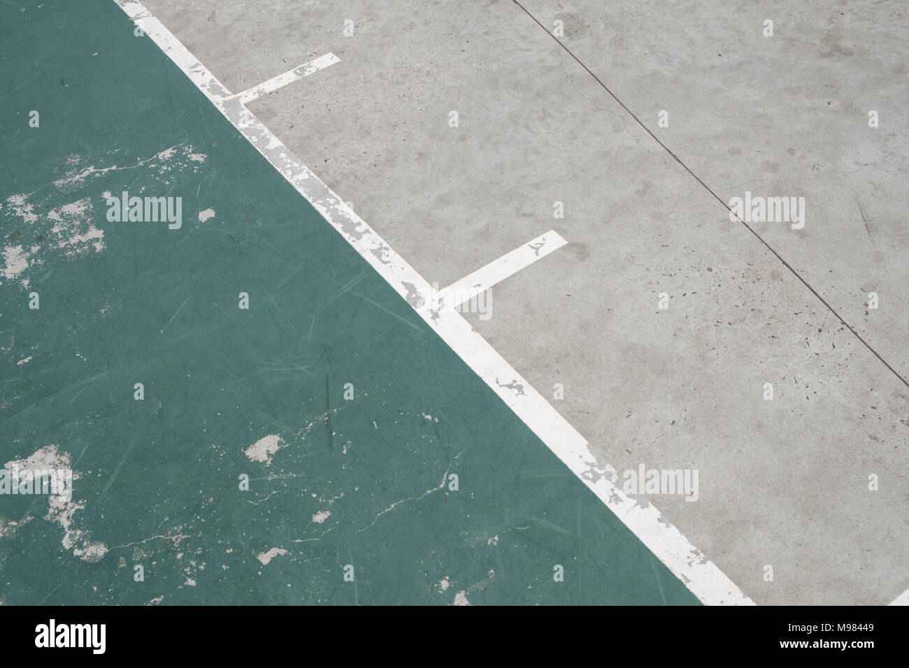 lines on sport field - old outdoor basketball court floor detail Stock ...