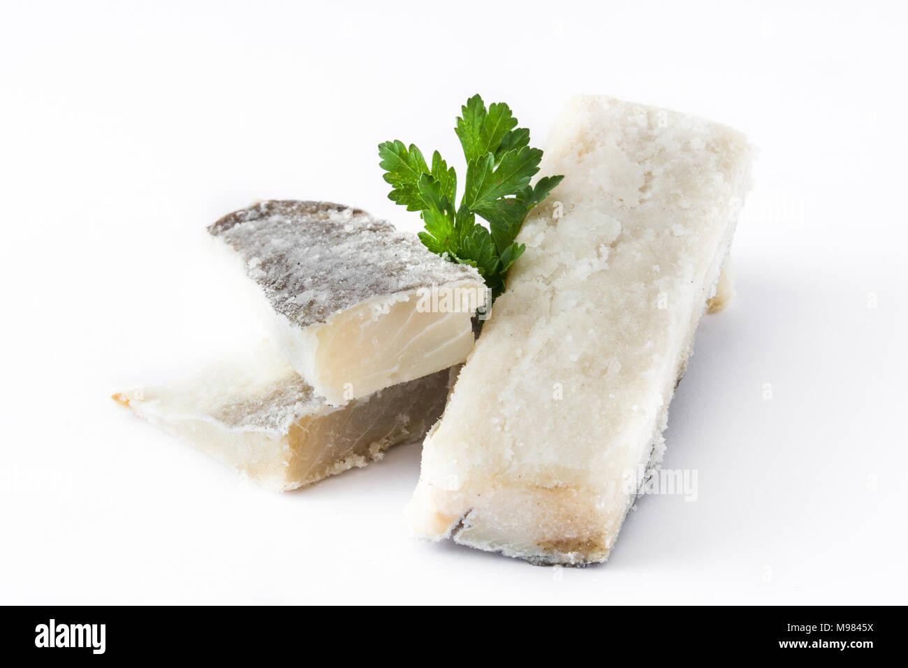 Salted dried cod isolated on white background. Typical Easter food ...
