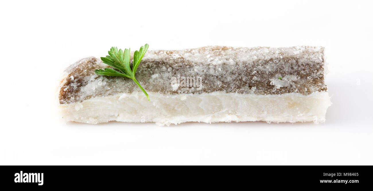 Salted dried cod isolated on white background. Typical Easter food ...