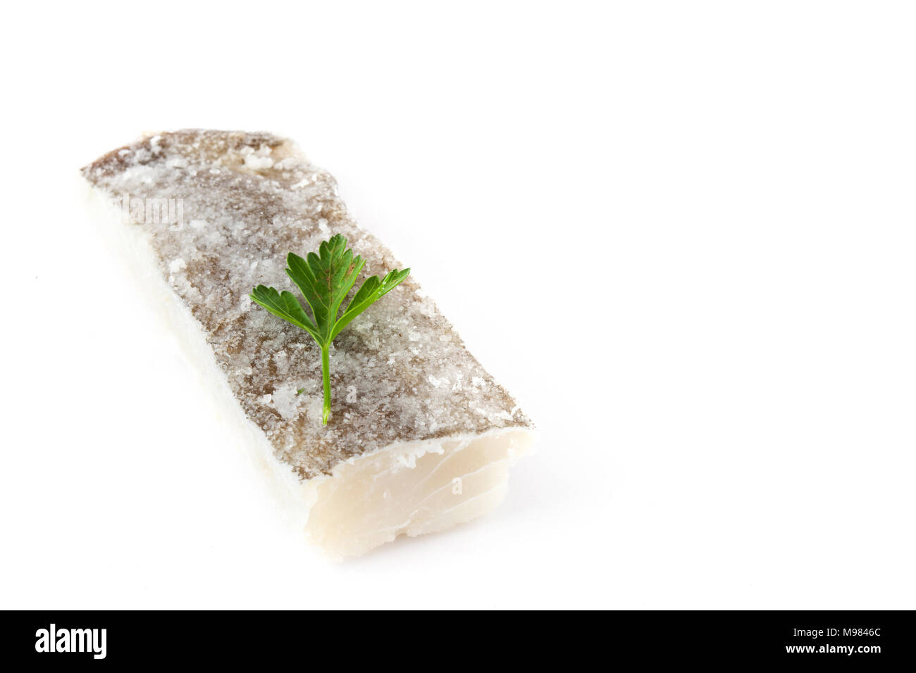 Salted dried cod isolated on white background. Typical Easter food ...