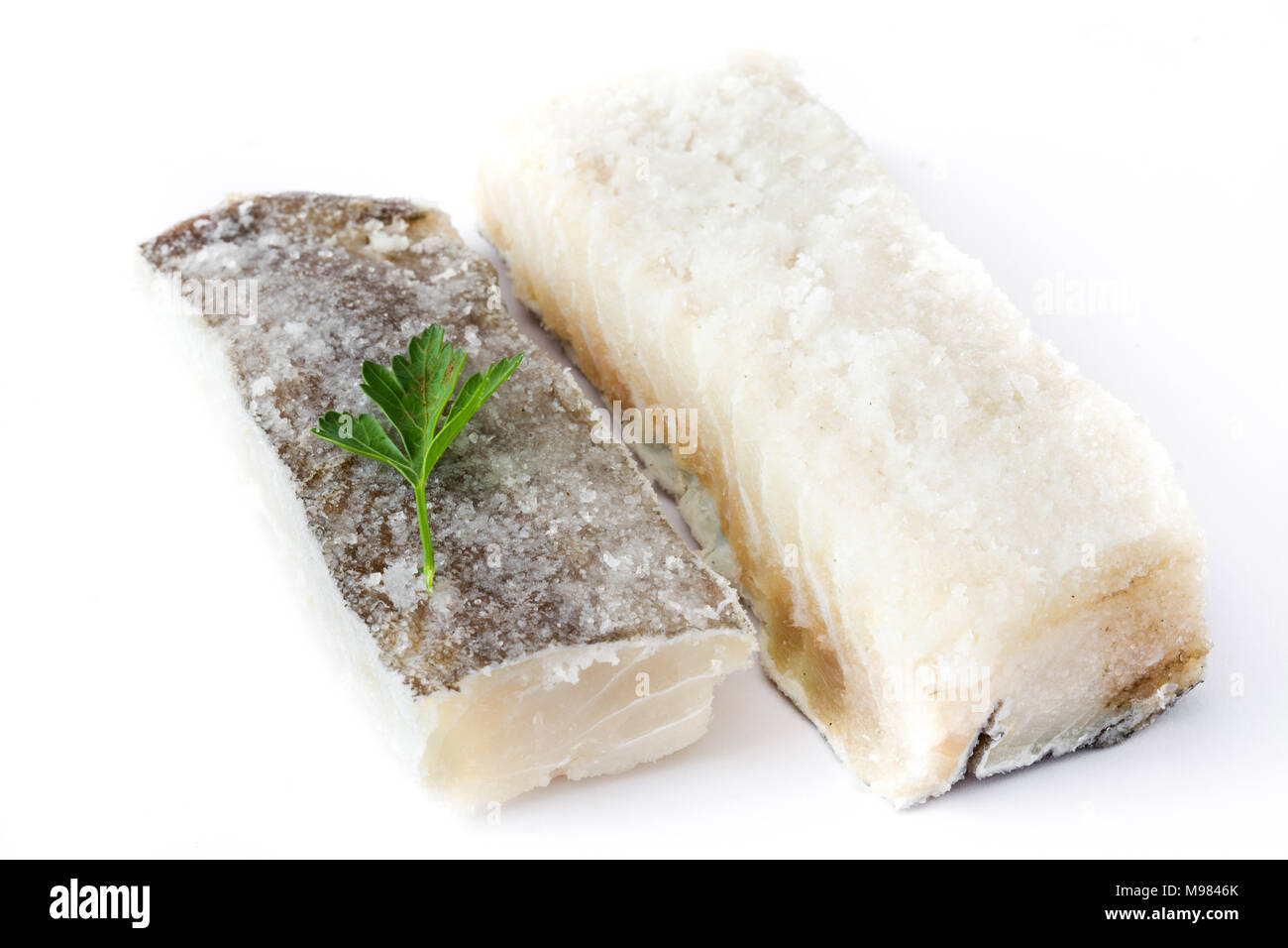 Salted dried cod isolated on white background. Typical Easter food ...