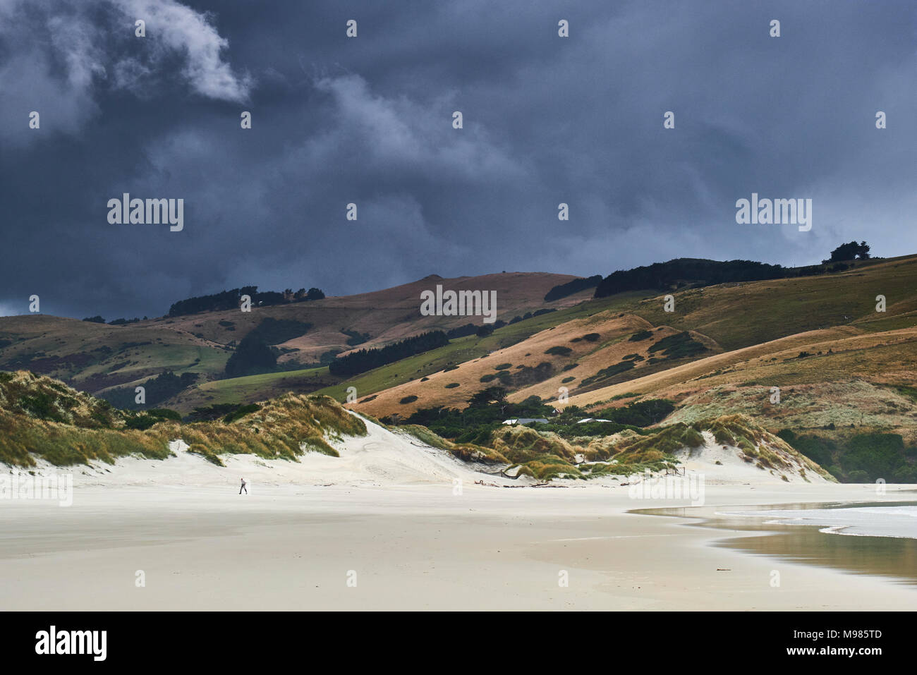 New Zealand, South Island, Dunedin, Otago Peninsula, dark clouds over ...